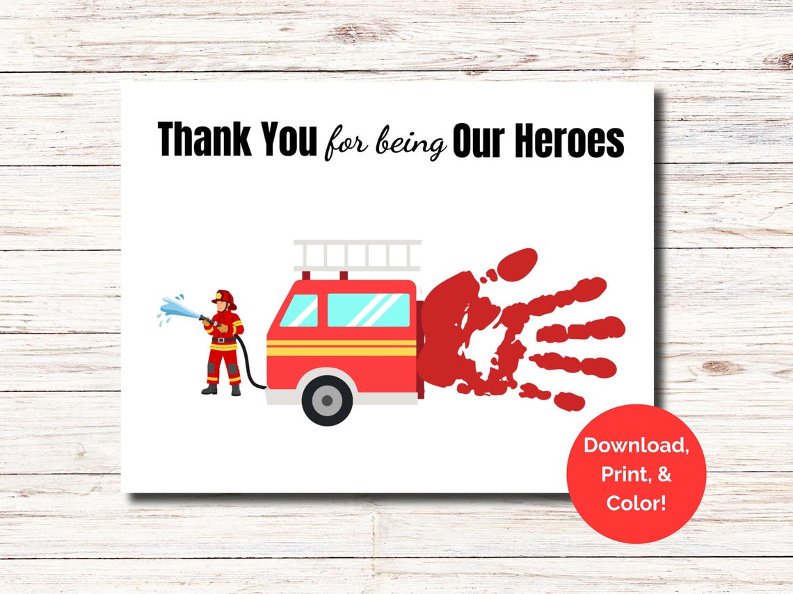 Fire Truck Firefighter Handprint Craft, Community Helpers Firefighter ...