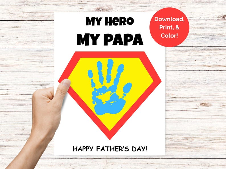 Father’s Day Handprint Craft, My Hero My Dad Handprint Craft, Printable ...