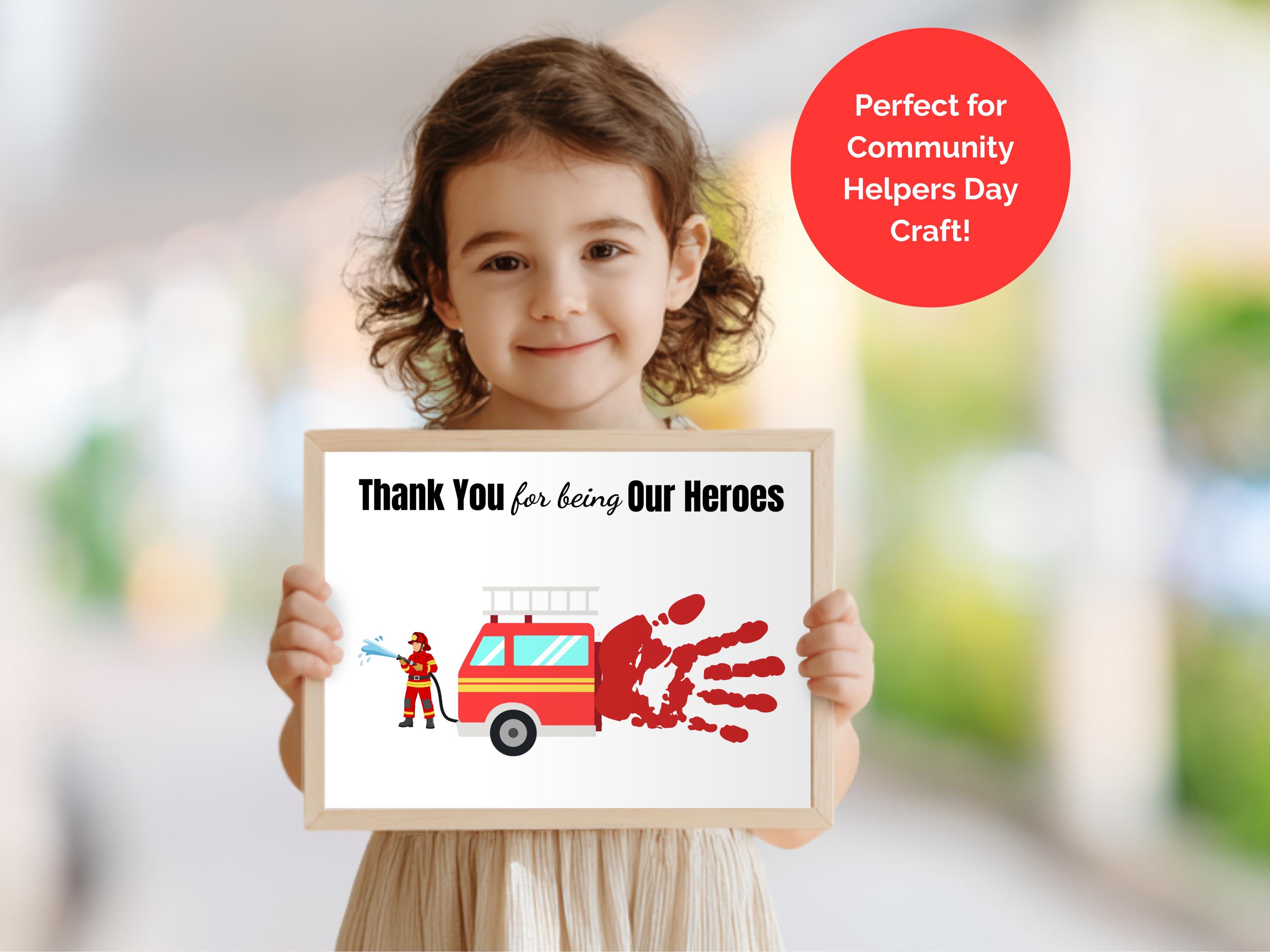 Fire Truck Firefighter Handprint Craft, Community Helpers Firefighter ...