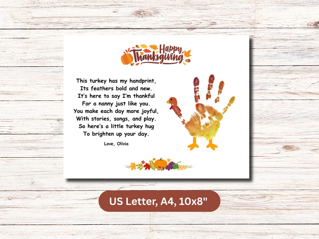 Turkey Poem Handprint Art for Nanny, Thanksgiving Keepsake Craft ...