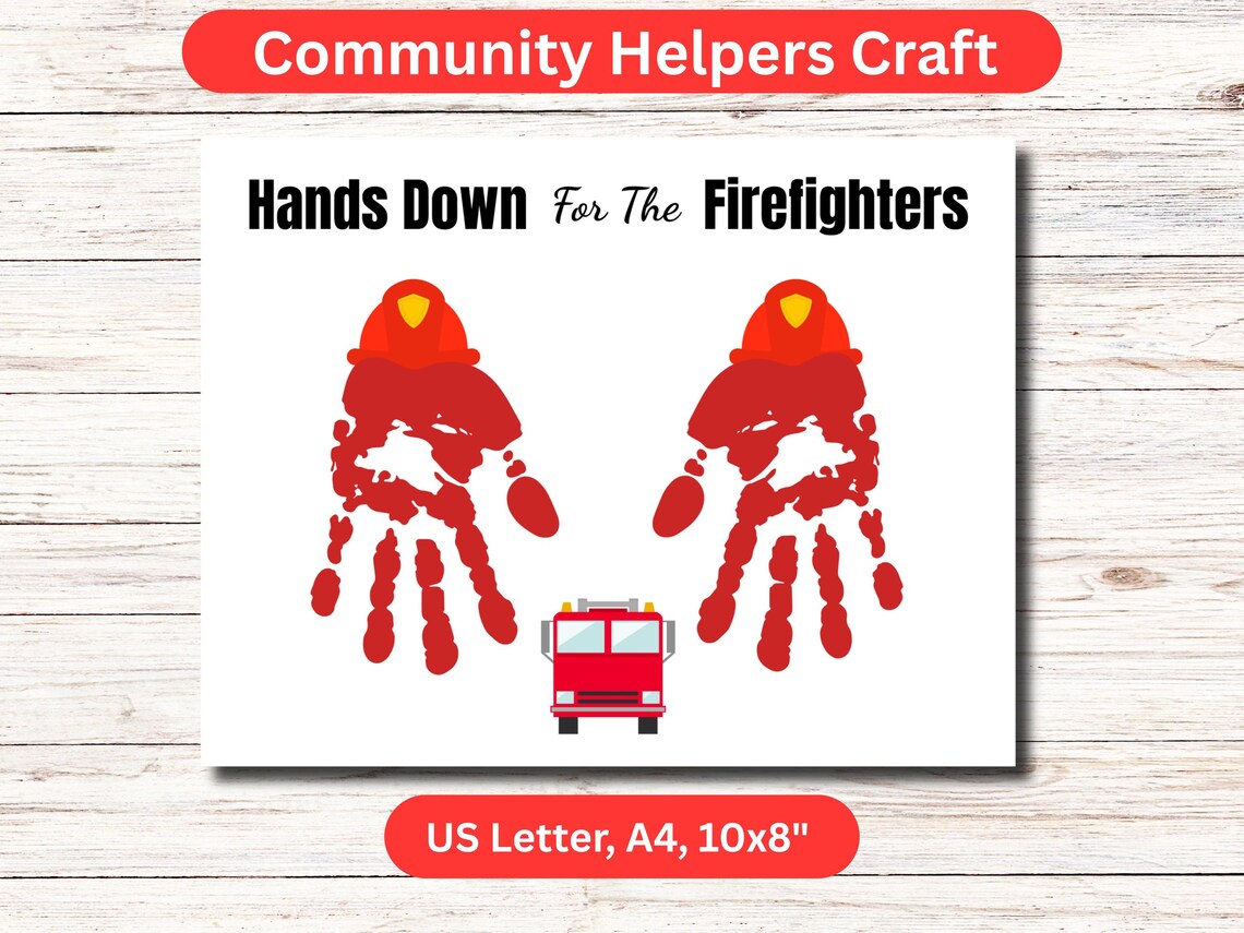 Community Helpers Handprint Craft Printable, Firefighter Handprint ...