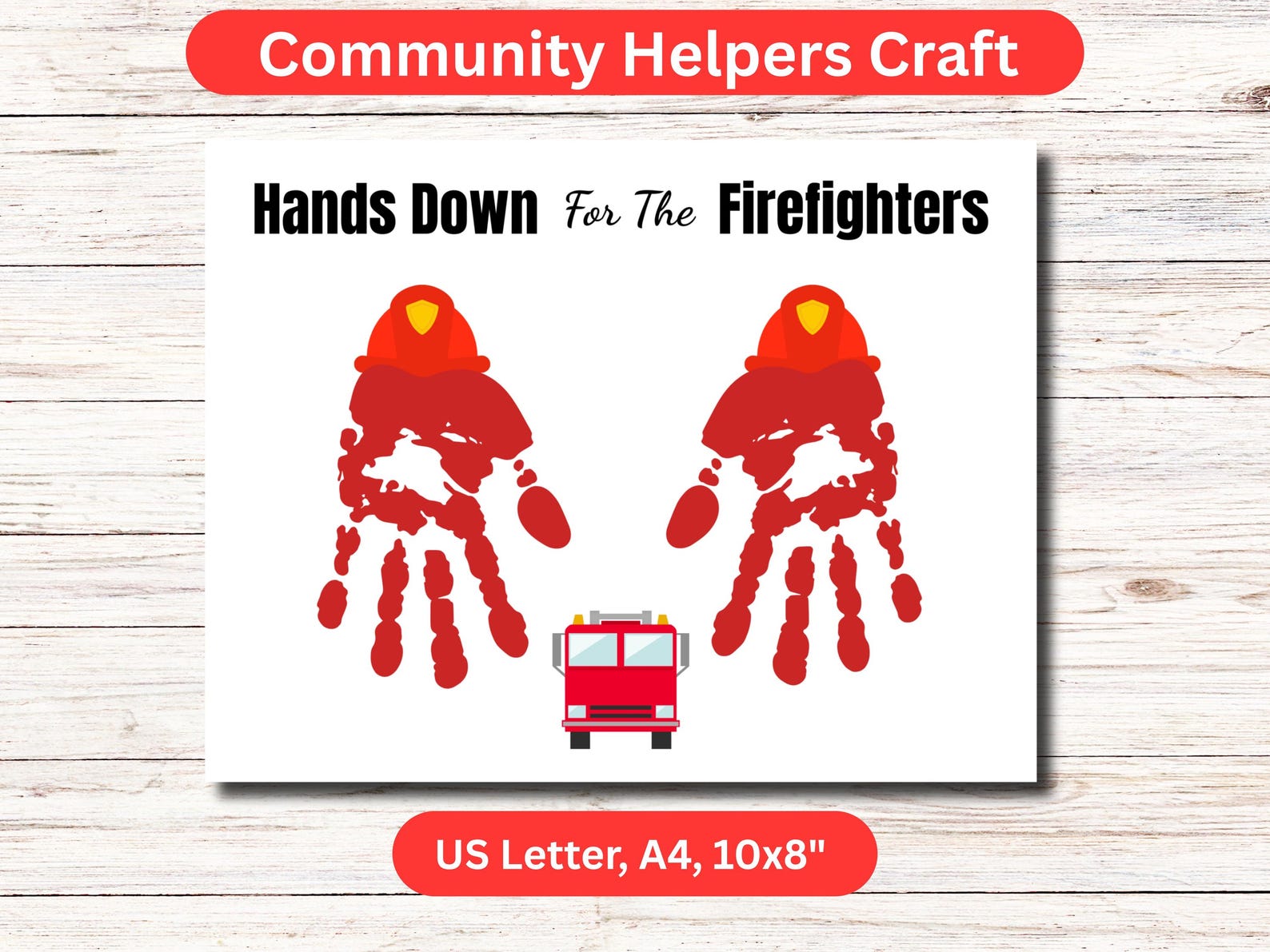 Community Helpers Handprint Craft Printable, Firefighter Handprint ...