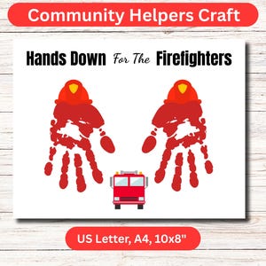 Community Helpers Handprint Craft Printable, Firefighter Handprint ...