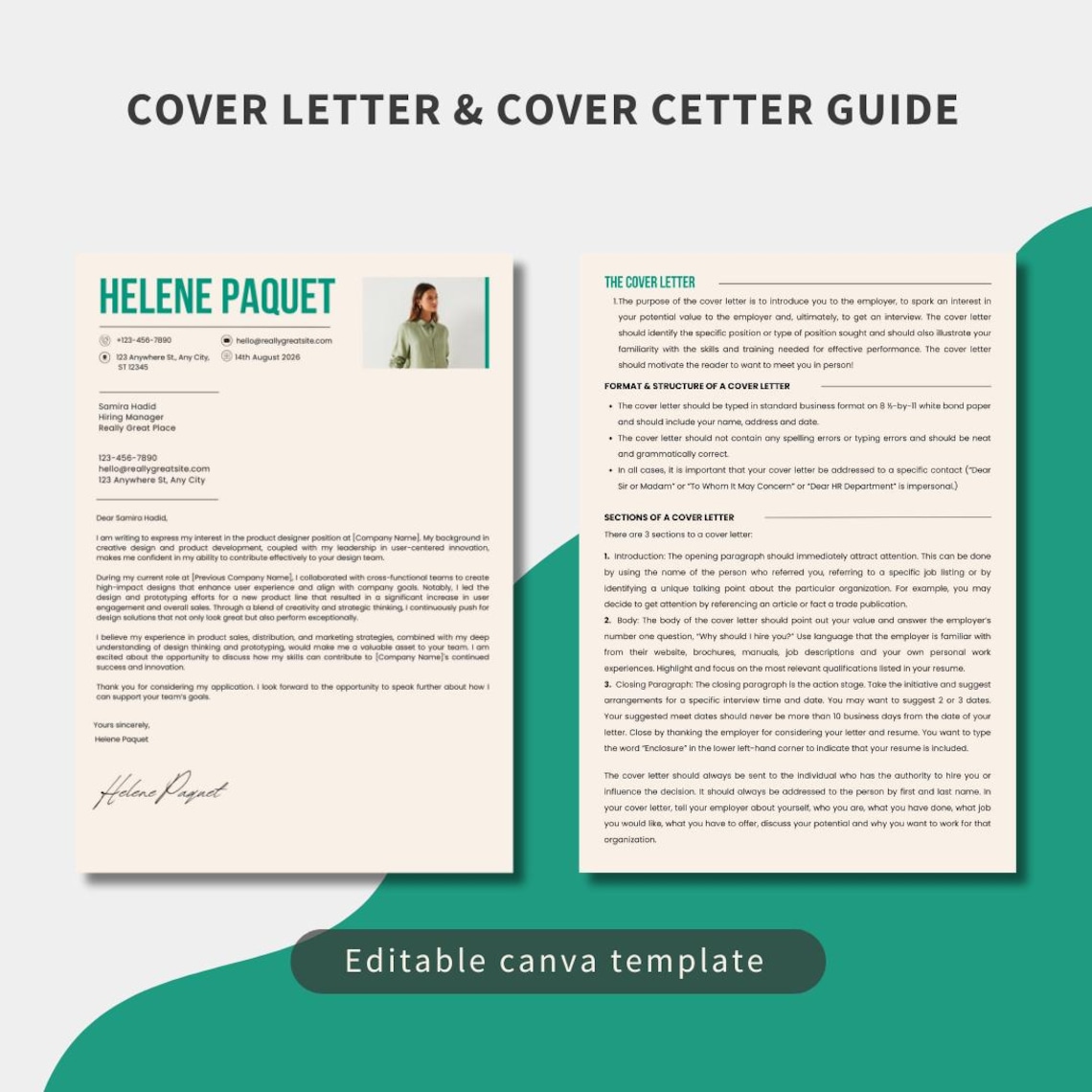 Rush Green Resume & Cover Letter Kit and Photo Editable Canva Template ...