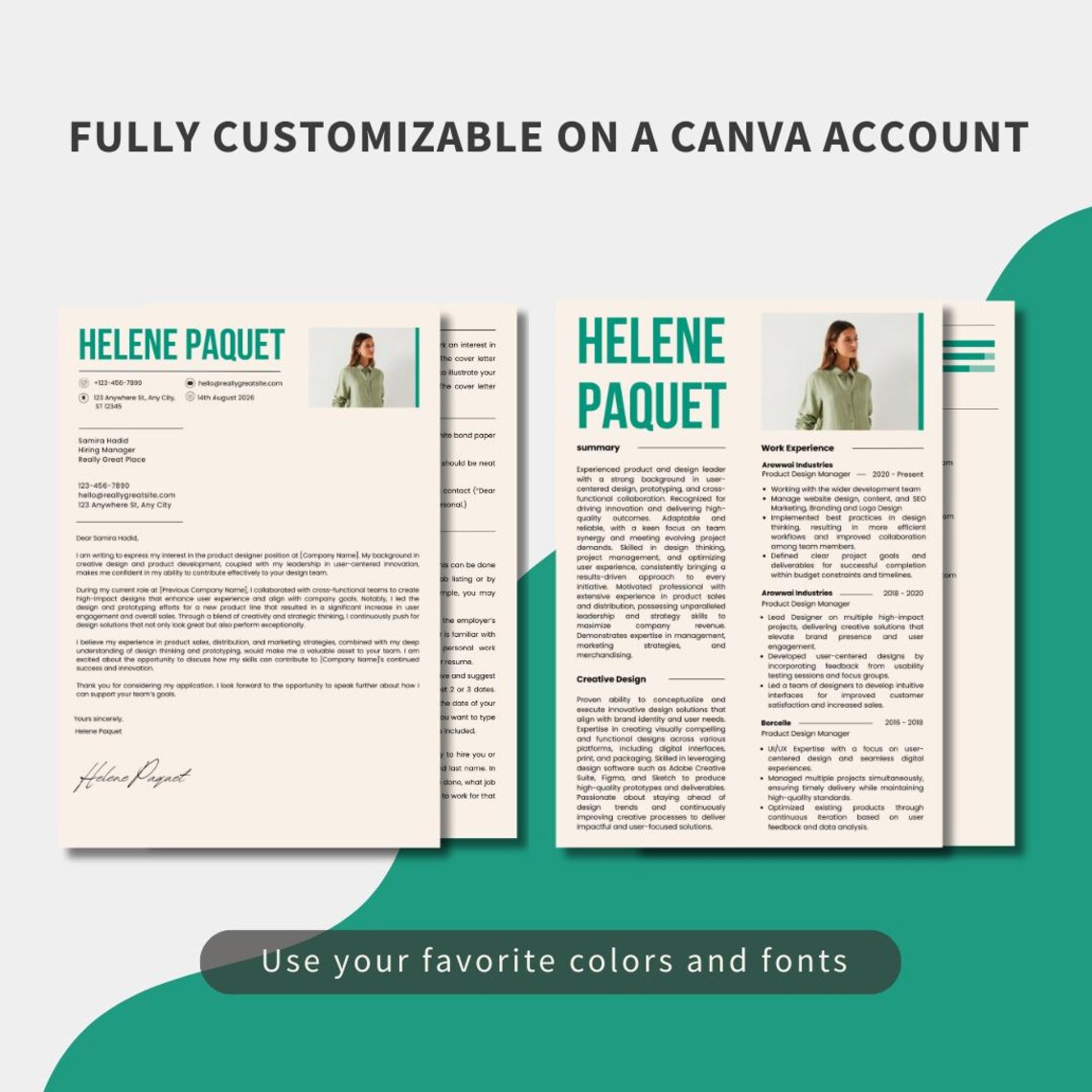 Rush Green Resume & Cover Letter Kit and Photo Editable Canva Template ...