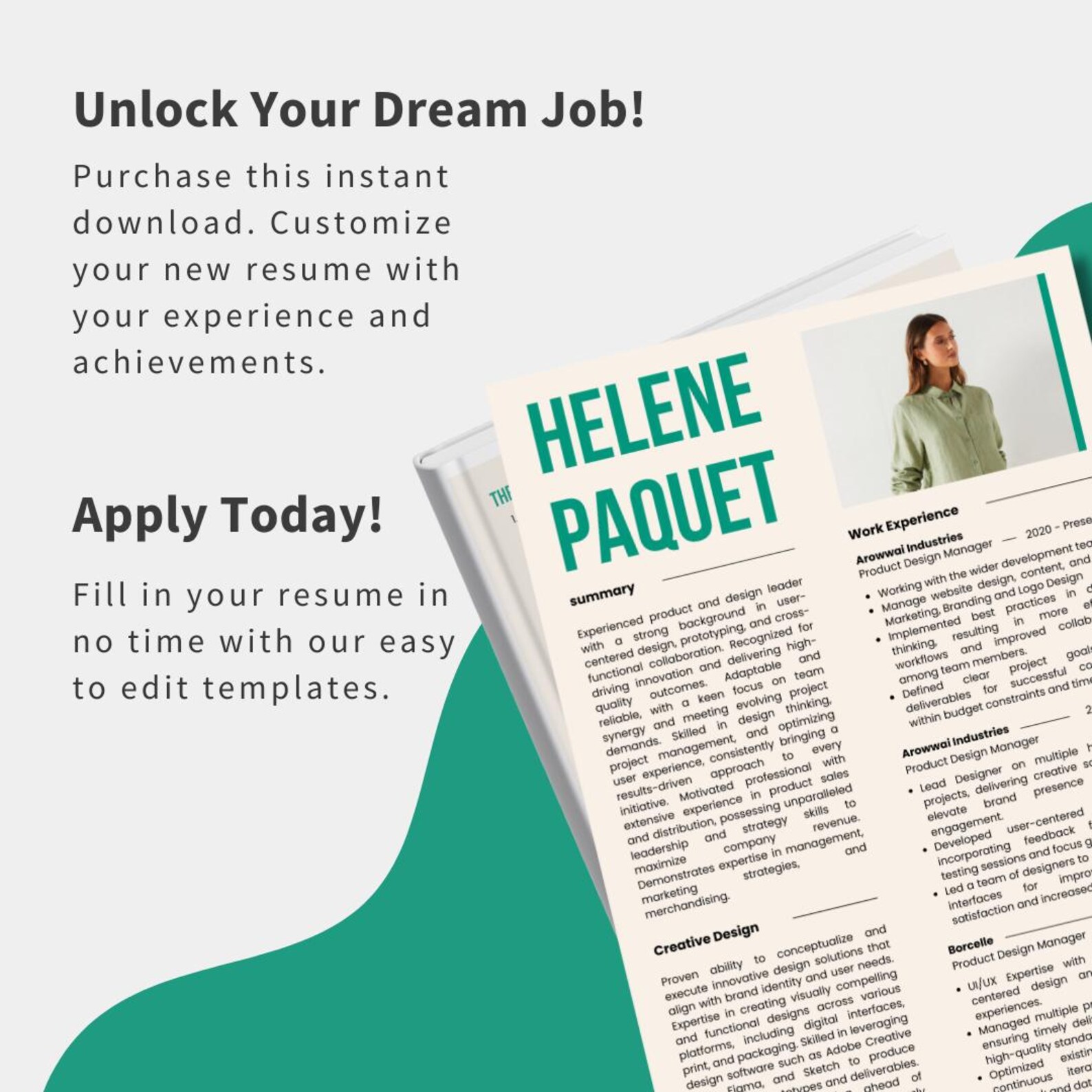Rush Green Resume & Cover Letter Kit and Photo Editable Canva Template ...