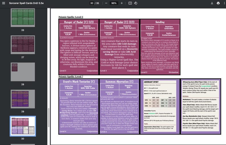 D&D Sorcerer Spell Cards 5.5e 2024 All Sorcerer Spells Cantrip-level 9 ...