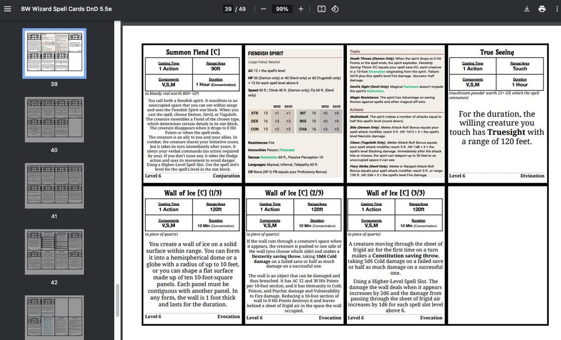 D&D Wizard Spell Cards 5.5e 2024 Players Handbook All Wizard Spells ...
