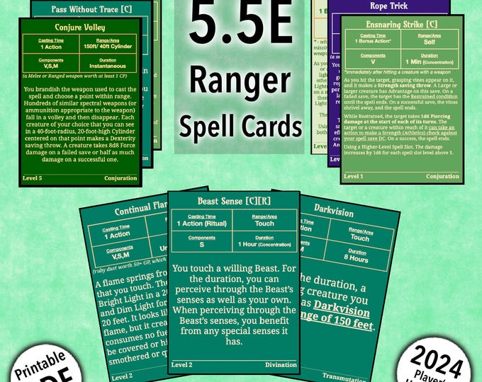 RANGER Spell Cards for Dnd 5e | Form Fillable Pdfs Included | Dungeons ...