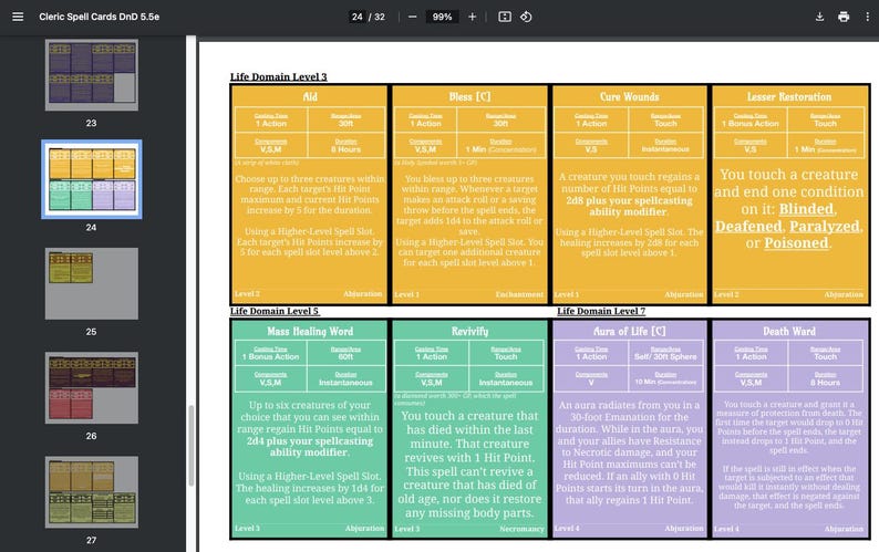 D&D Cleric Spell Cards 5.5e 2024 Players Handbook All Cleric Spells ...