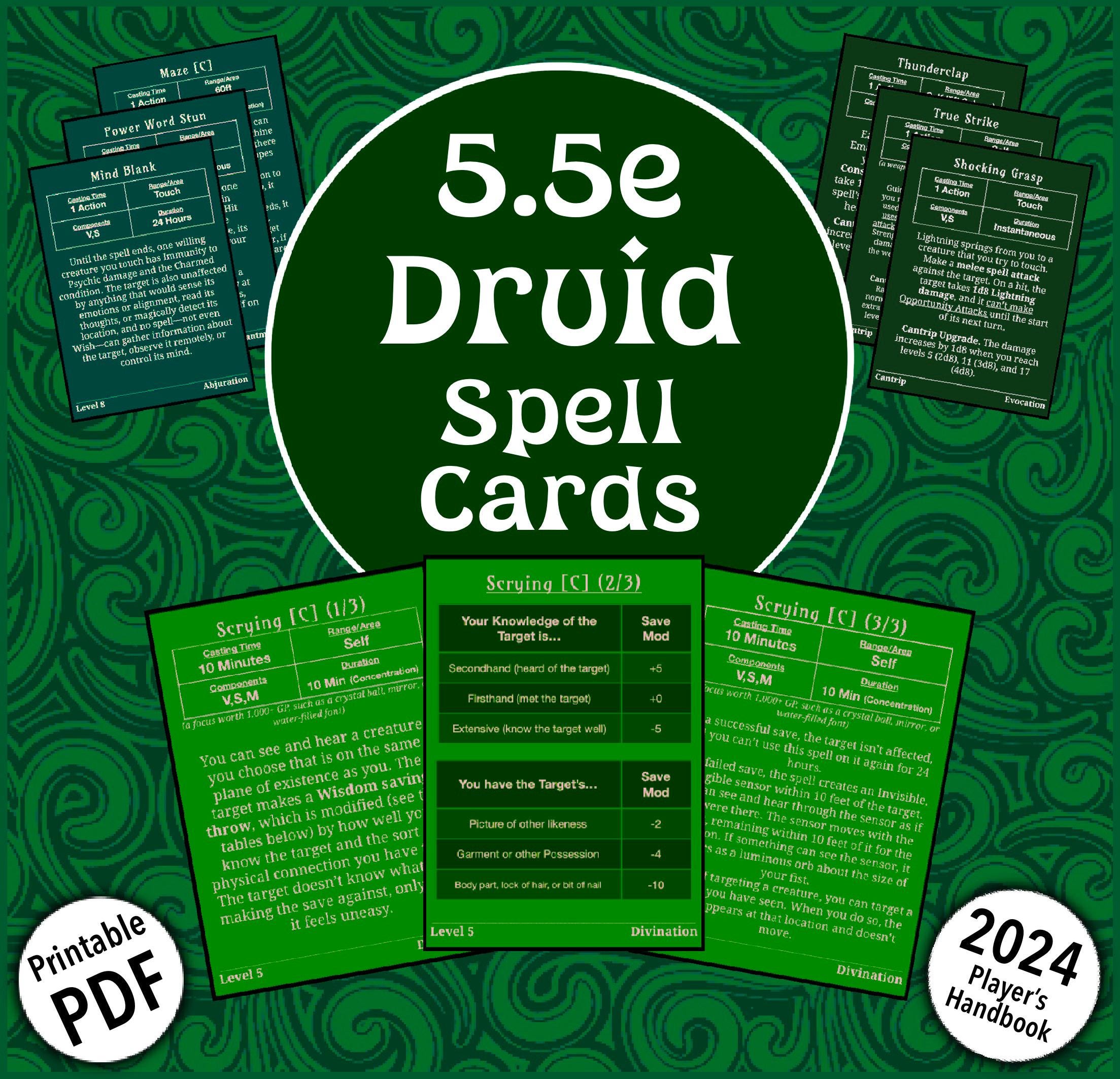 D&D Druid Spell Cards 5.5e 2024 Players Handbook All Druid Spells ...
