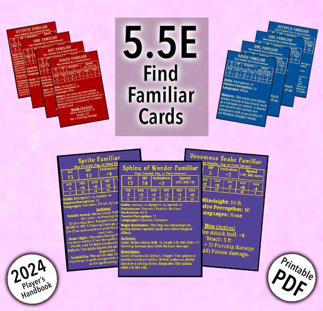 D&D 5.5E Familiars for Pact of the Chain and Find Familiar Spell - Etsy