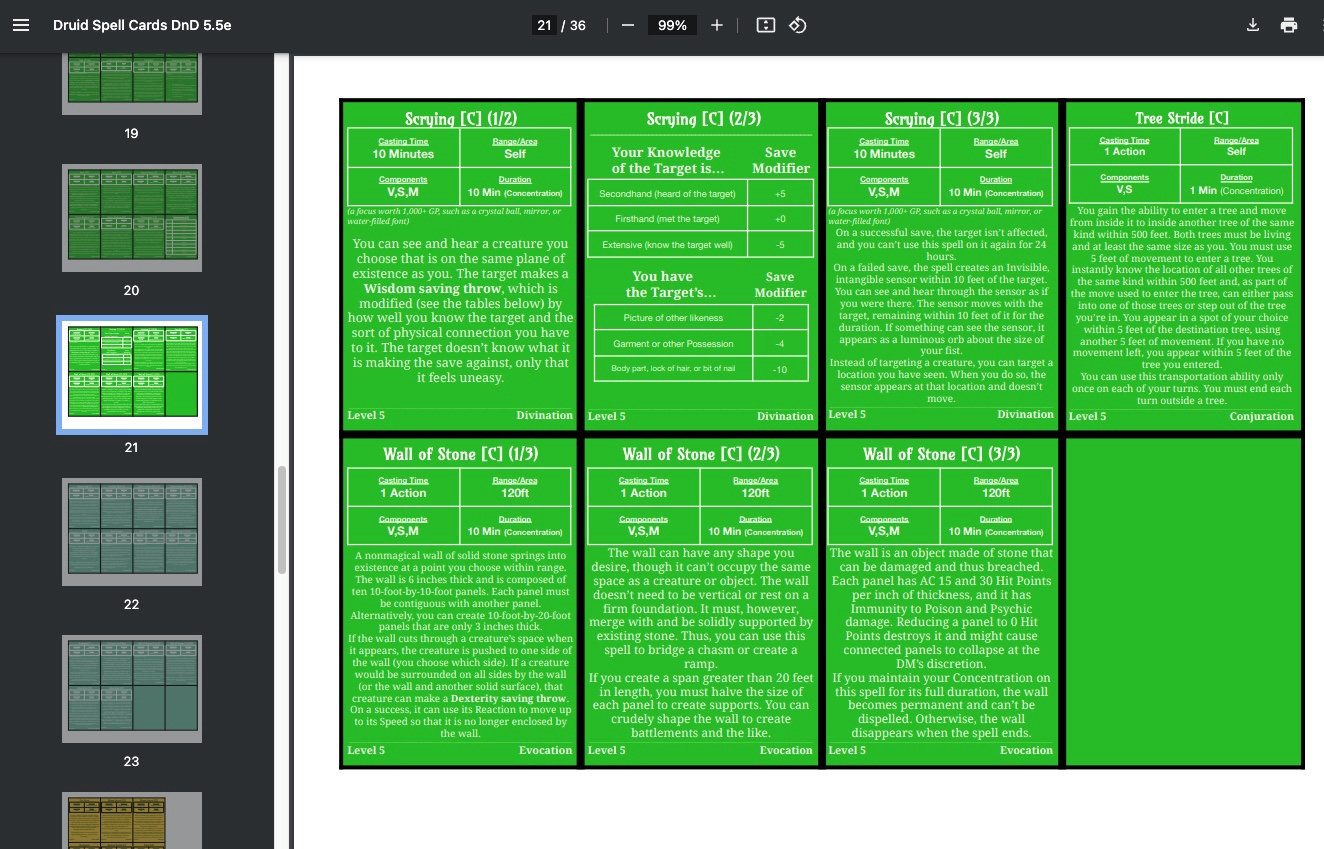D&D Druid Spell Cards 5.5e 2024 Players Handbook All Druid Spells ...