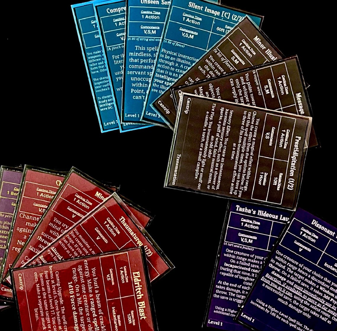 D&D Wizard Spell Cards 5.5e 2024 Players Handbook All Wizard Spells ...