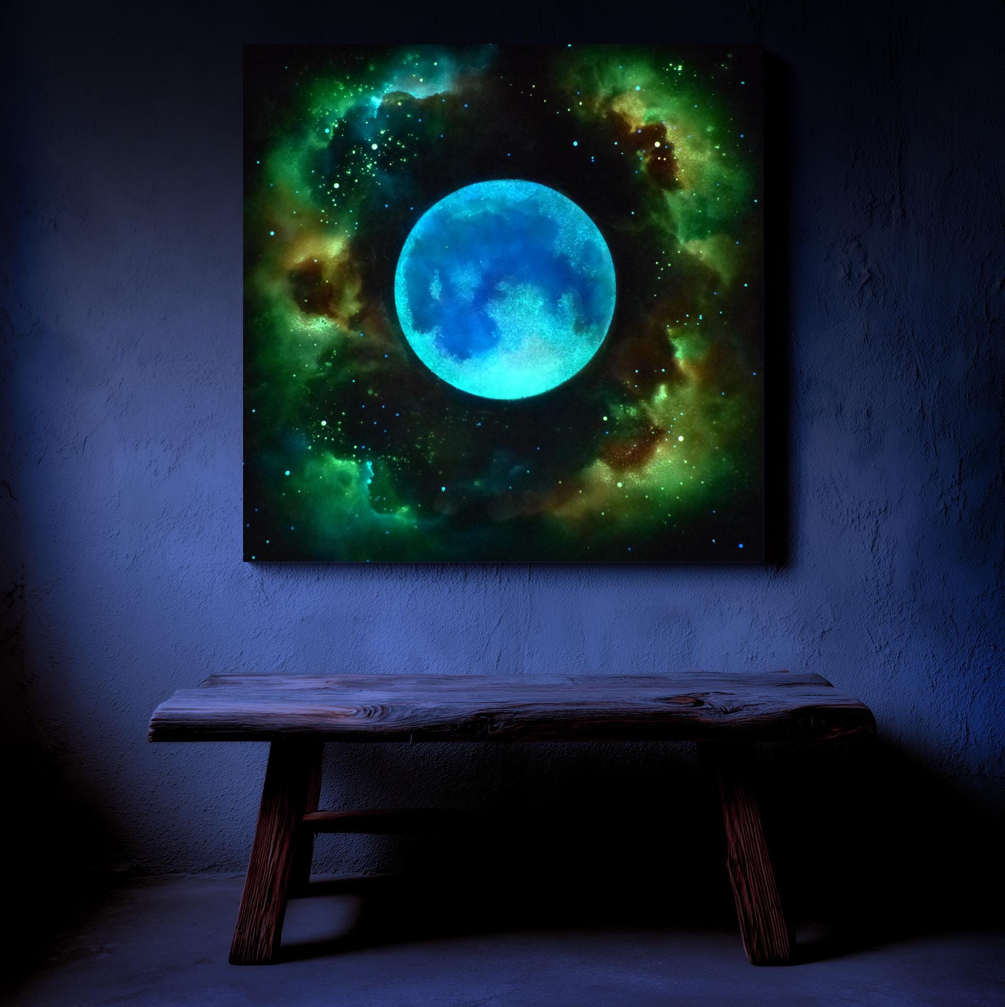 Red Glow in the Dark Moon Painting | Cloudy Night Sky and Glow Stars - Etsy
