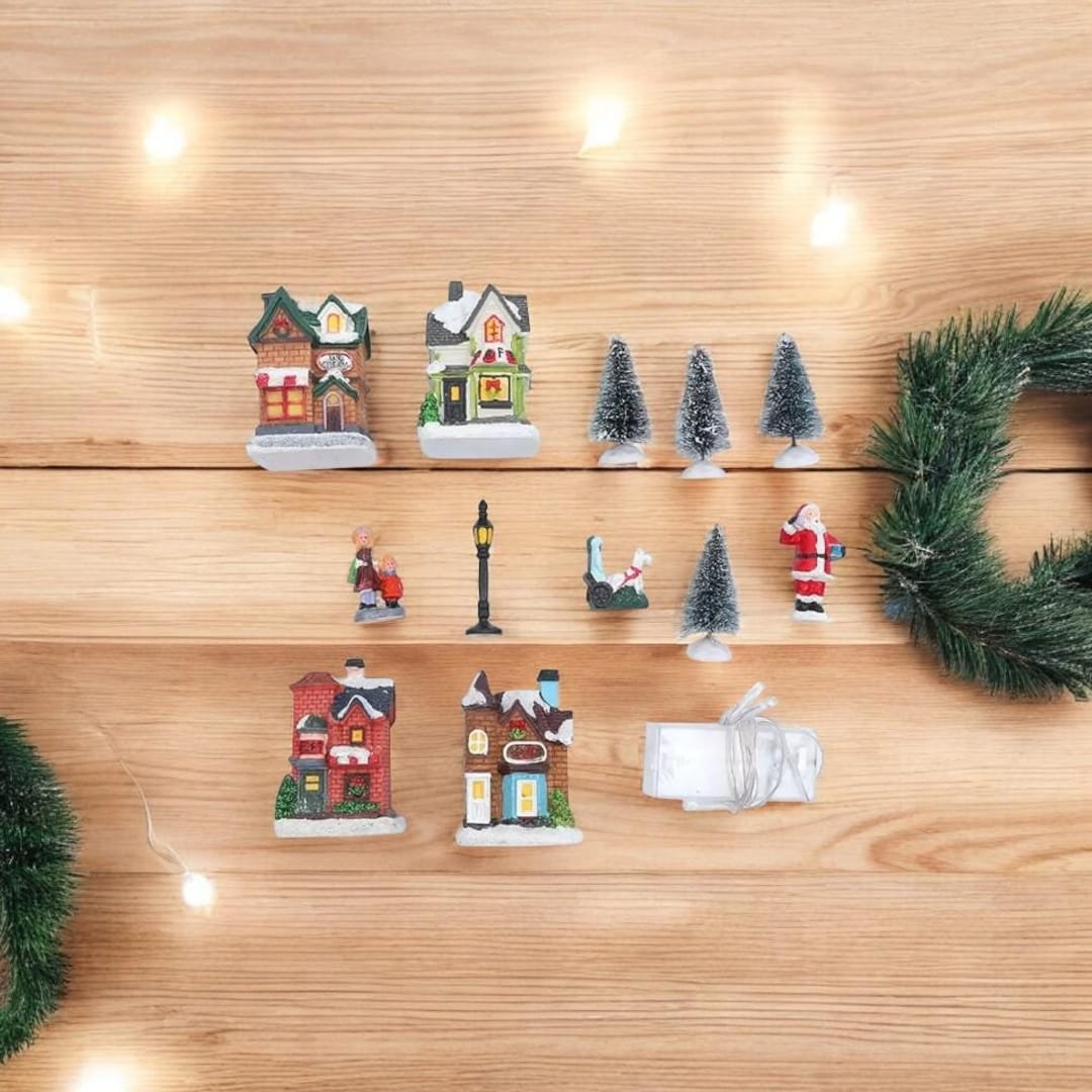 12PCS Mini Christmas Village Figurines Set -holiday Decor for Christmas ...