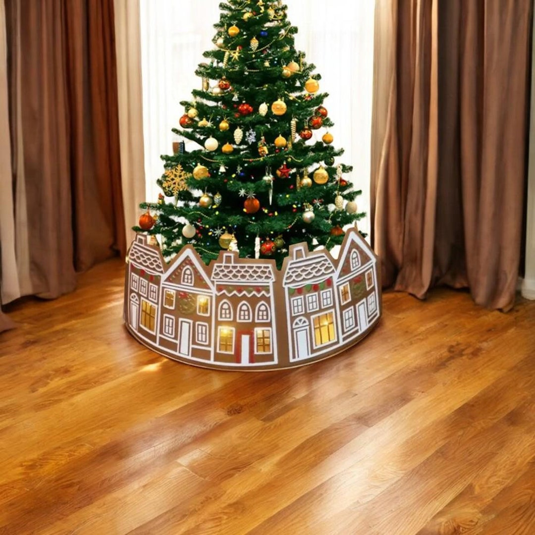 Gingerbread House Christmas Tree Collar: Winter Village Holiday Decor ...