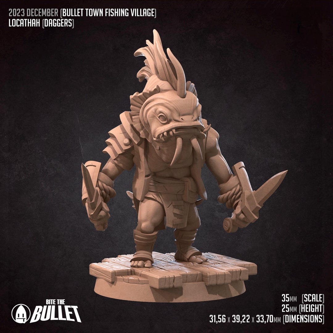 Dagger-wielding Locathah Bandit | 28 32mm D&D Catfish Fishfolk Fish ...