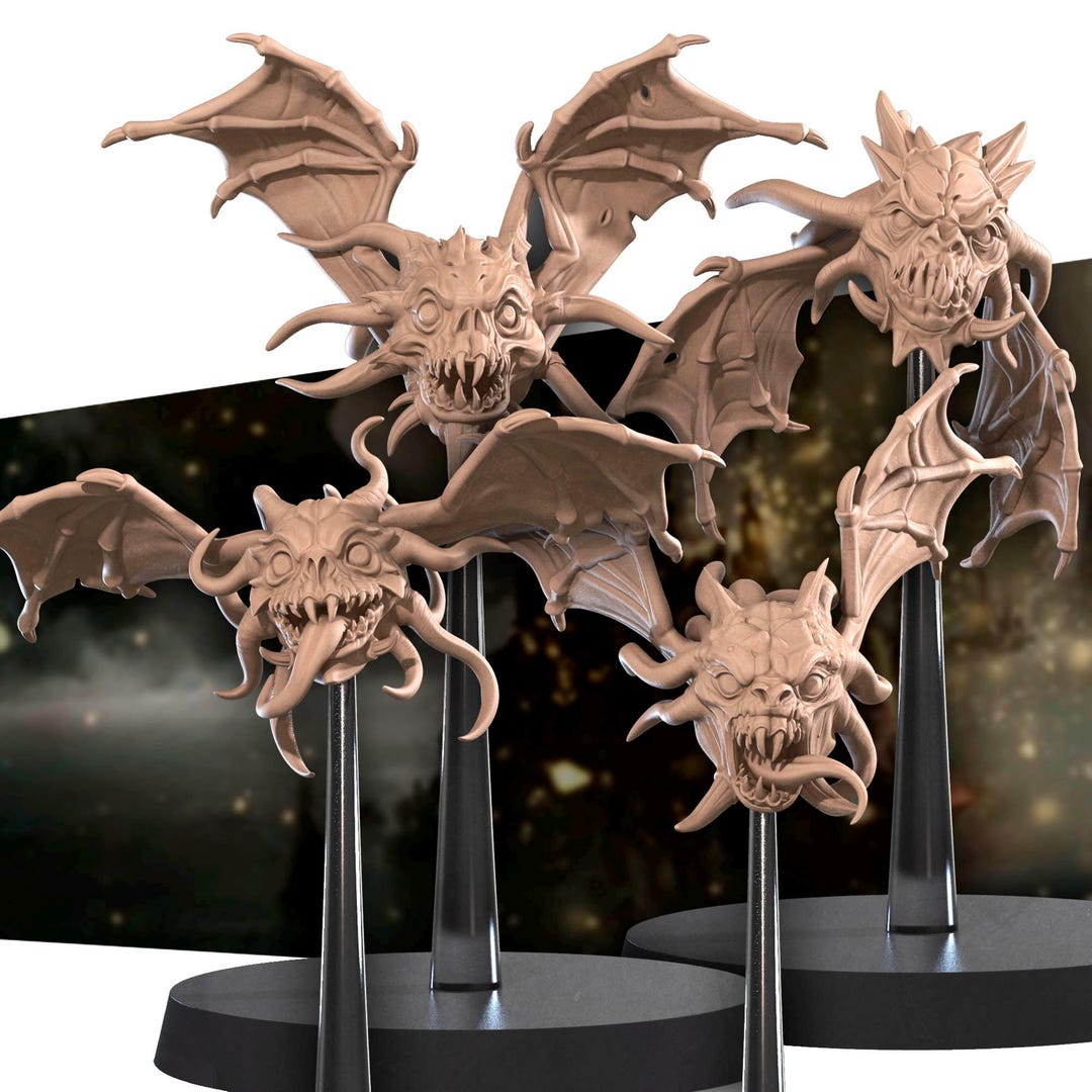 Vargouille Swarm | 28 32mm D&D Lower Planes Denzien Flying Heads Undead ...