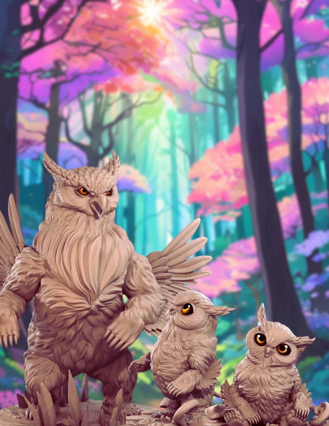 Owlbear Family | 28 32mm D&D Nature Animal Magical Beast Druid Cute Wildshape Shapeshift BG3 ...