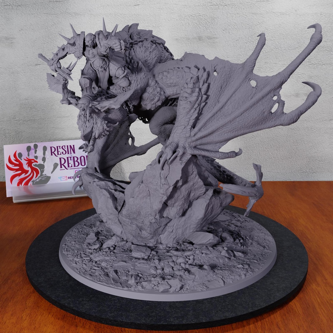 Chained Wyvern Rider Brutal Orc on Cliff | 28 32mm BBEG Boss D&D Dragon ...