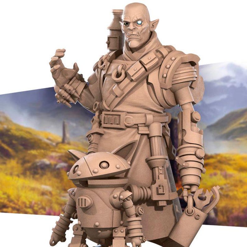 Half-orc Inventor + Robot | 28 32mm D&D Fighter Steampunk Npc Neko Cat ...