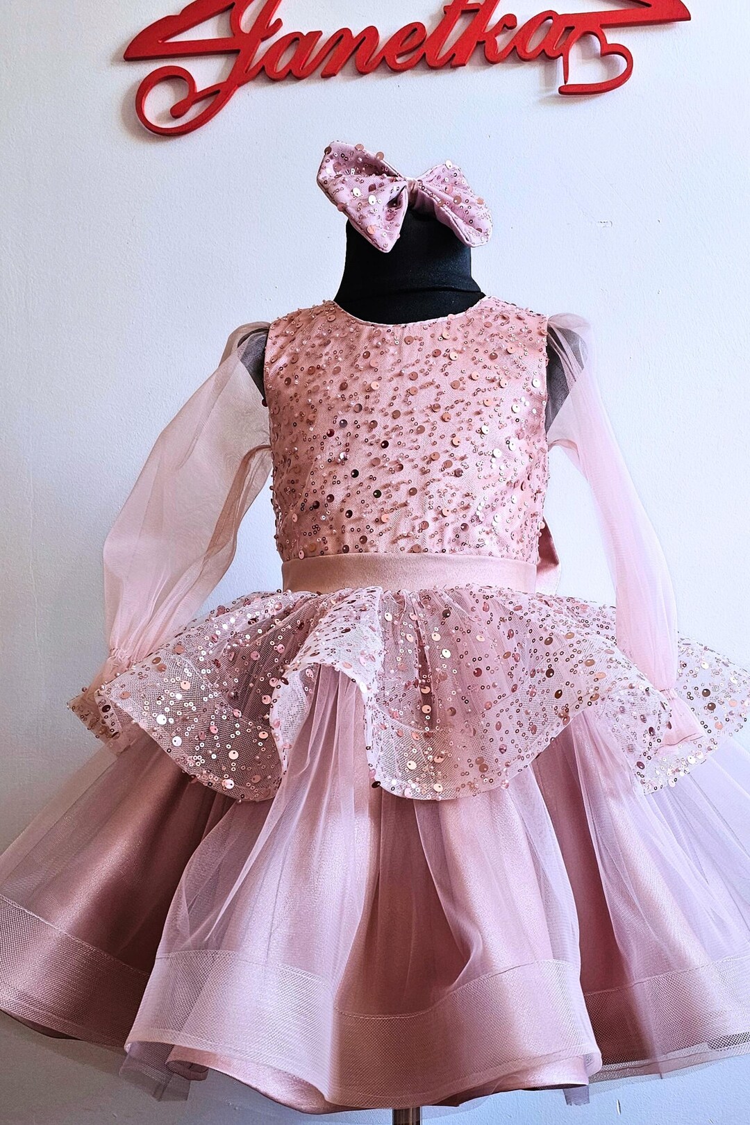 Pink Peach Sequin Princess Birthday Dress,flower Girl Dress,tulle Tutu ...