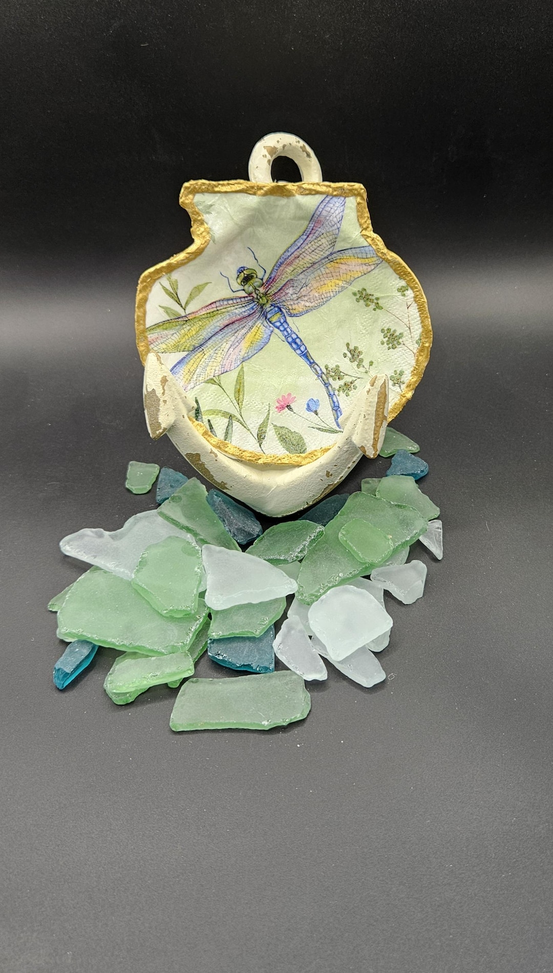 Scallop Shell Decoupage Gold Trim Dragonfly - Etsy