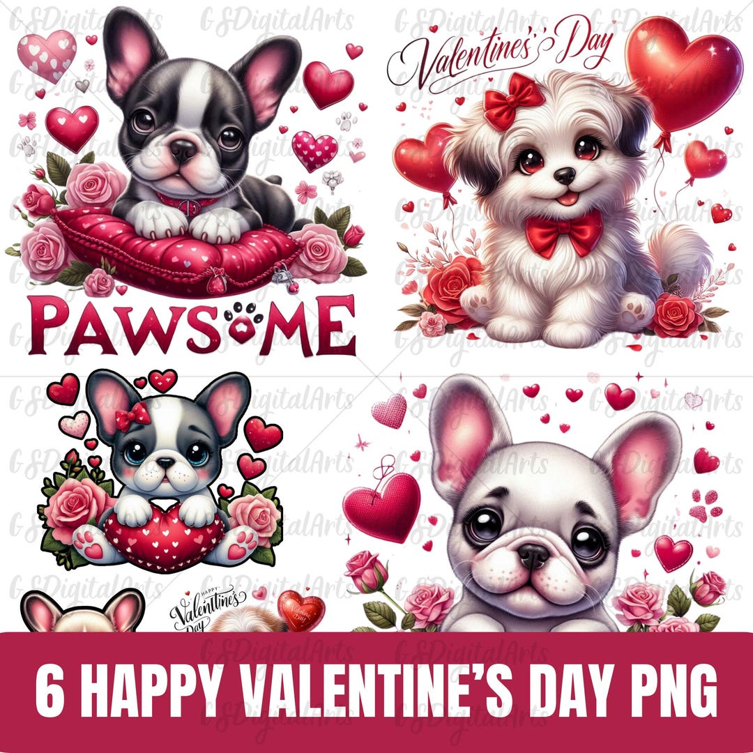 Cute Animal Couple Clipart, Valentine's Day PNG, Romantic Animal, Dog ...
