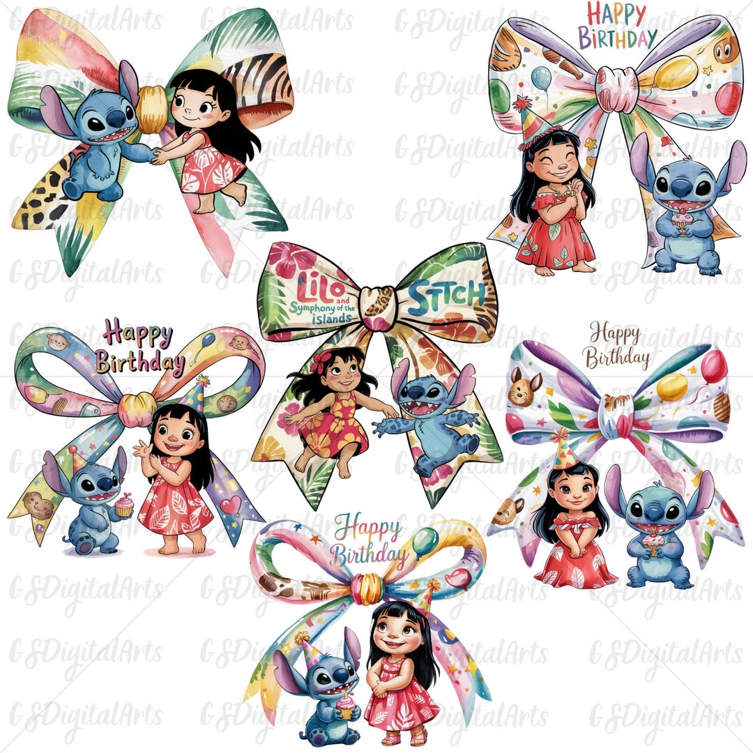 Lazo de cumpleaños de Lilo y Stitch PNG: Clipart de dibujos tropicales ...