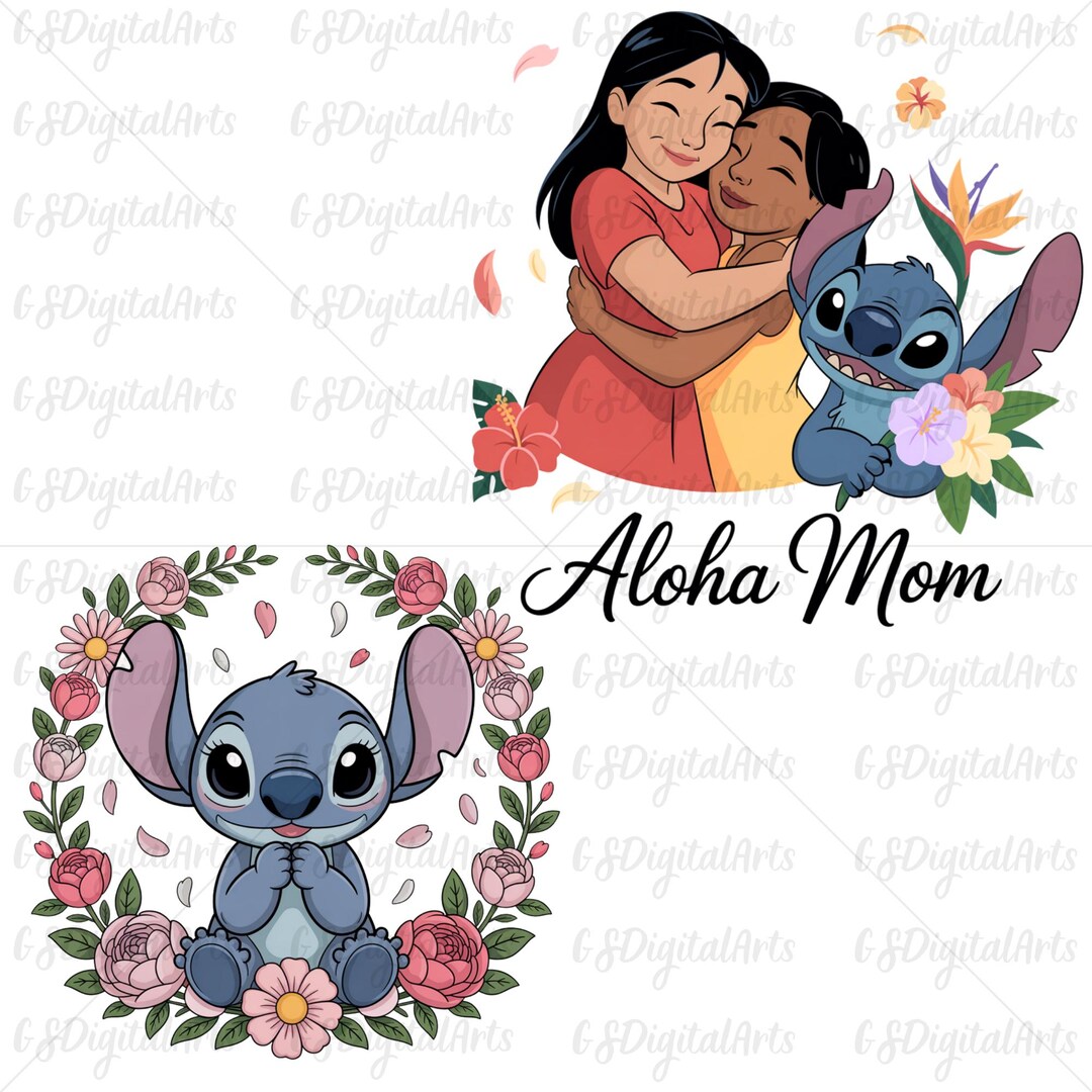 Aloha Mom Stitch PNG Set, Hawaiian Mom Clipart, Cute Stitch Floral Art ...
