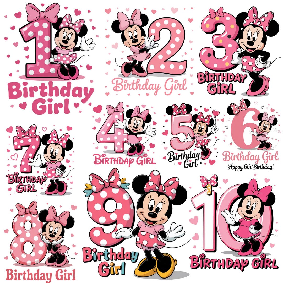 Minnie Mouse Birthday Girl PNG Clipart, 1st-10th Birthday Numbers ...