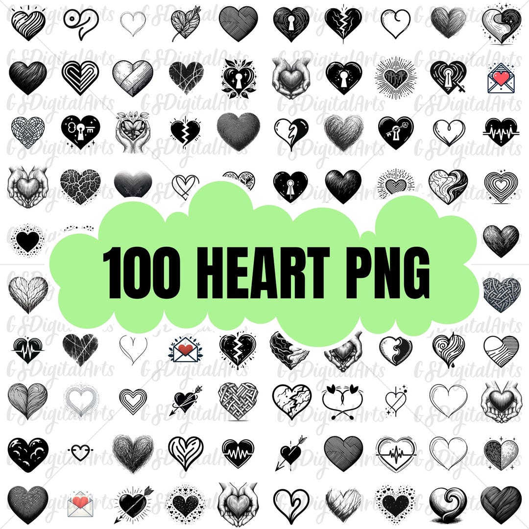 Heart Png Bundle, Heart Png, Hand Drawn Heart Png, Heart Clipart ...
