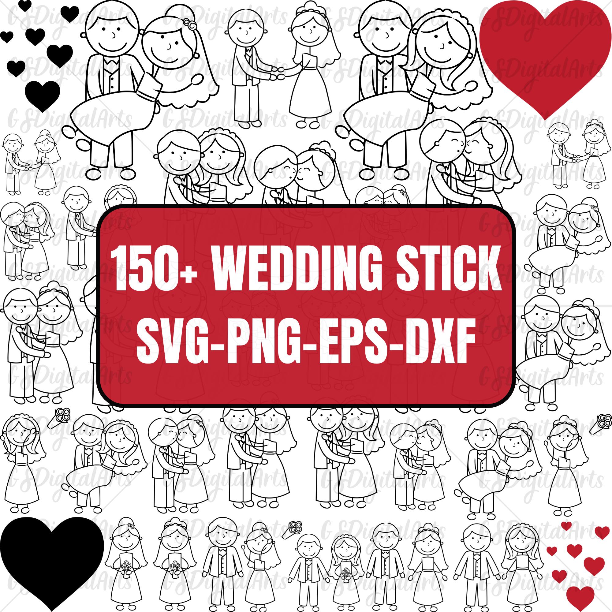 Wedding Stick Figure SVG Bundle: Family Portrait Clipart (digital ...