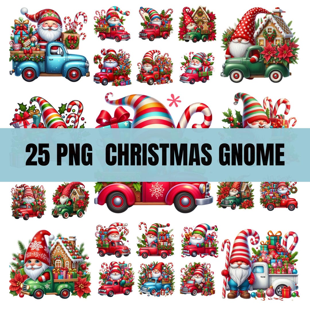 Christmas Gnomes & Trucks Clipart Set, Holiday PNG (25 Files) - Etsy