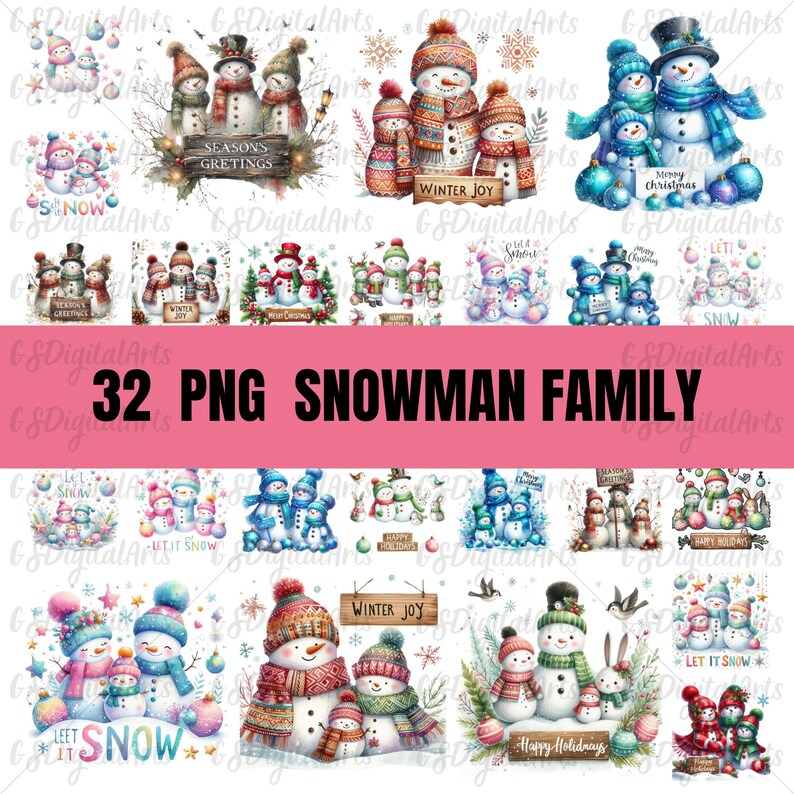 Watercolor Snowman Clipart Bundle, Christmas PNG (digital Download) - Etsy