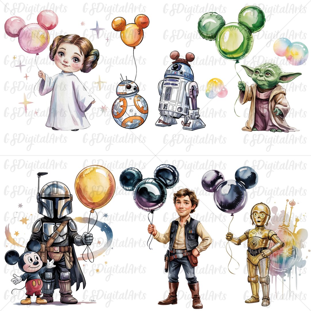 Star Wars Galaxy Clipart Bundle: Yoda, Leia, Droid PNG (digital ...
