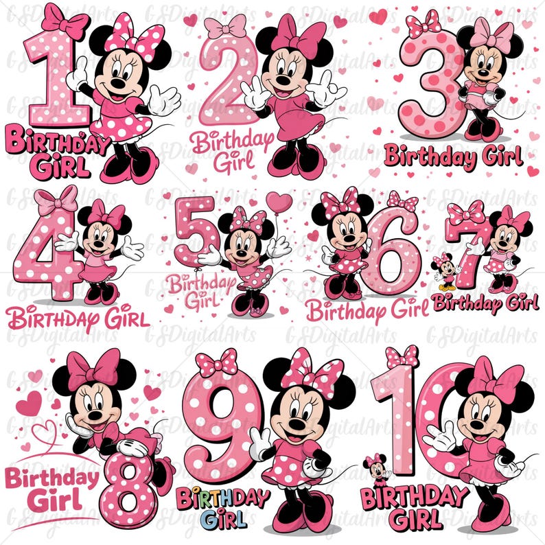 Minnie Mouse Birthday Girl Numbers PNG, Pink Minnie Clipart Bundle ...