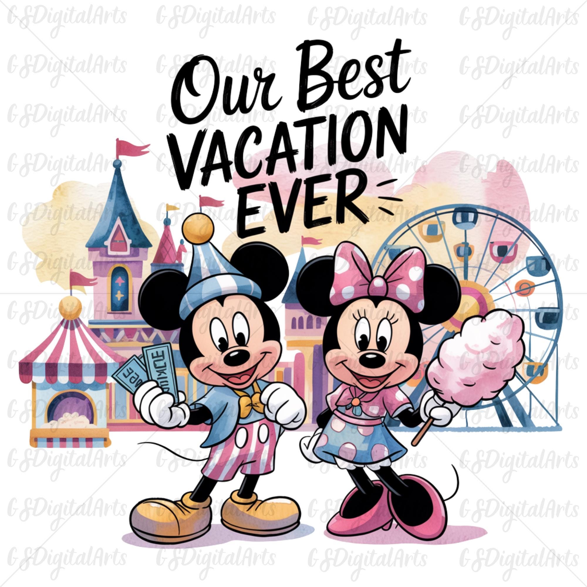 Mickey and Minnie Theme Park Vacation Clipart (PNG Digital Art) - Etsy
