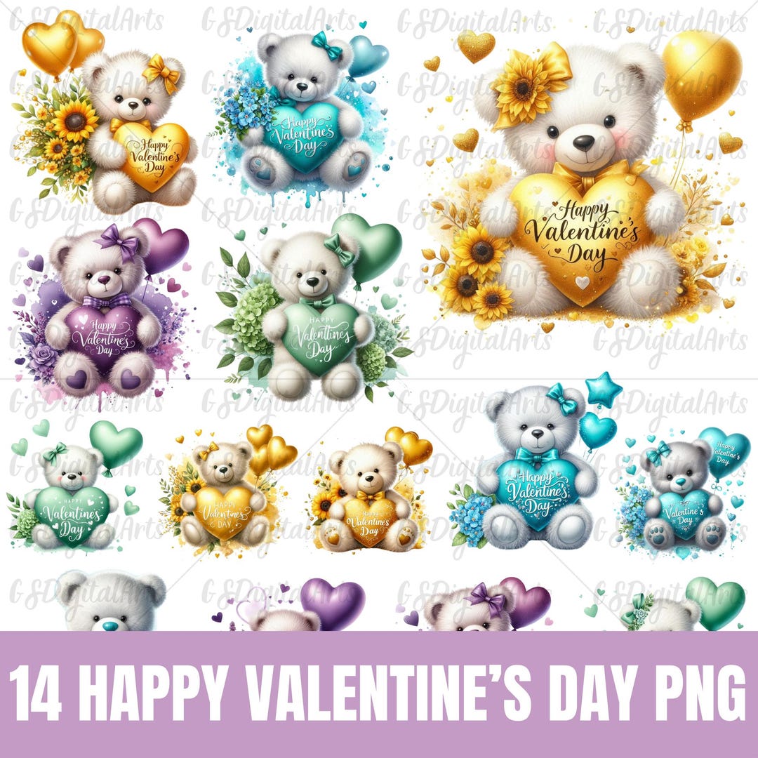 Watercolor Cute Valentines Bears Clipart, Valentine's Day PNG ...
