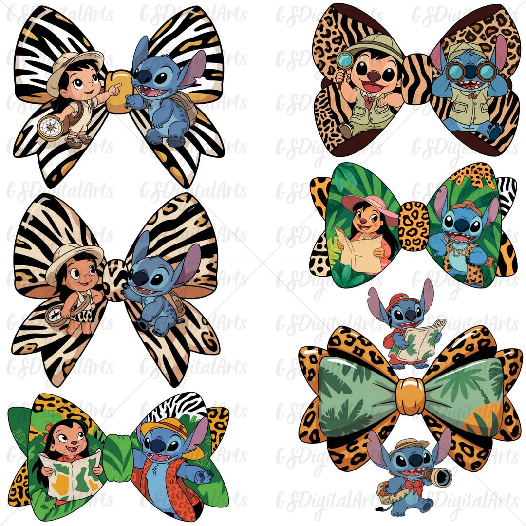Safari Jungle Lilo and Stitch Bow PNG Bundle, Wild Animal Print ...