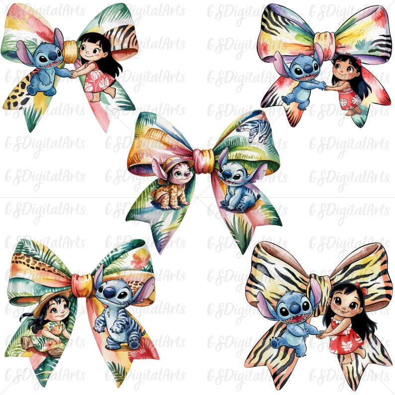 Lilo and Stitch Bow PNG Bundle: Jungle Animal Print (digital Download ...
