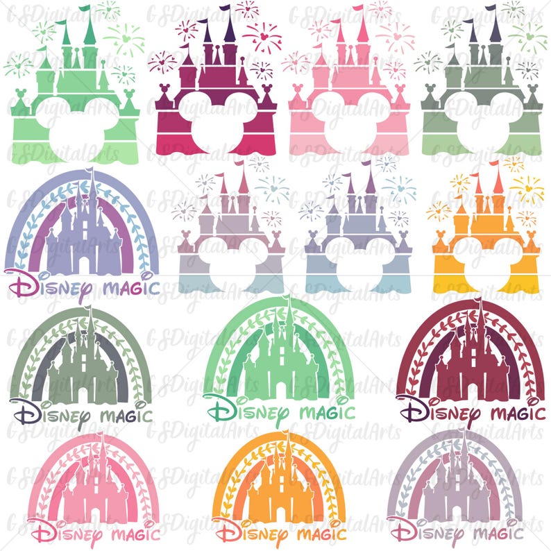 Disney Magic Castle PNG Bundle, Magic Castle PNG, Pastel Rainbow Mickey ...