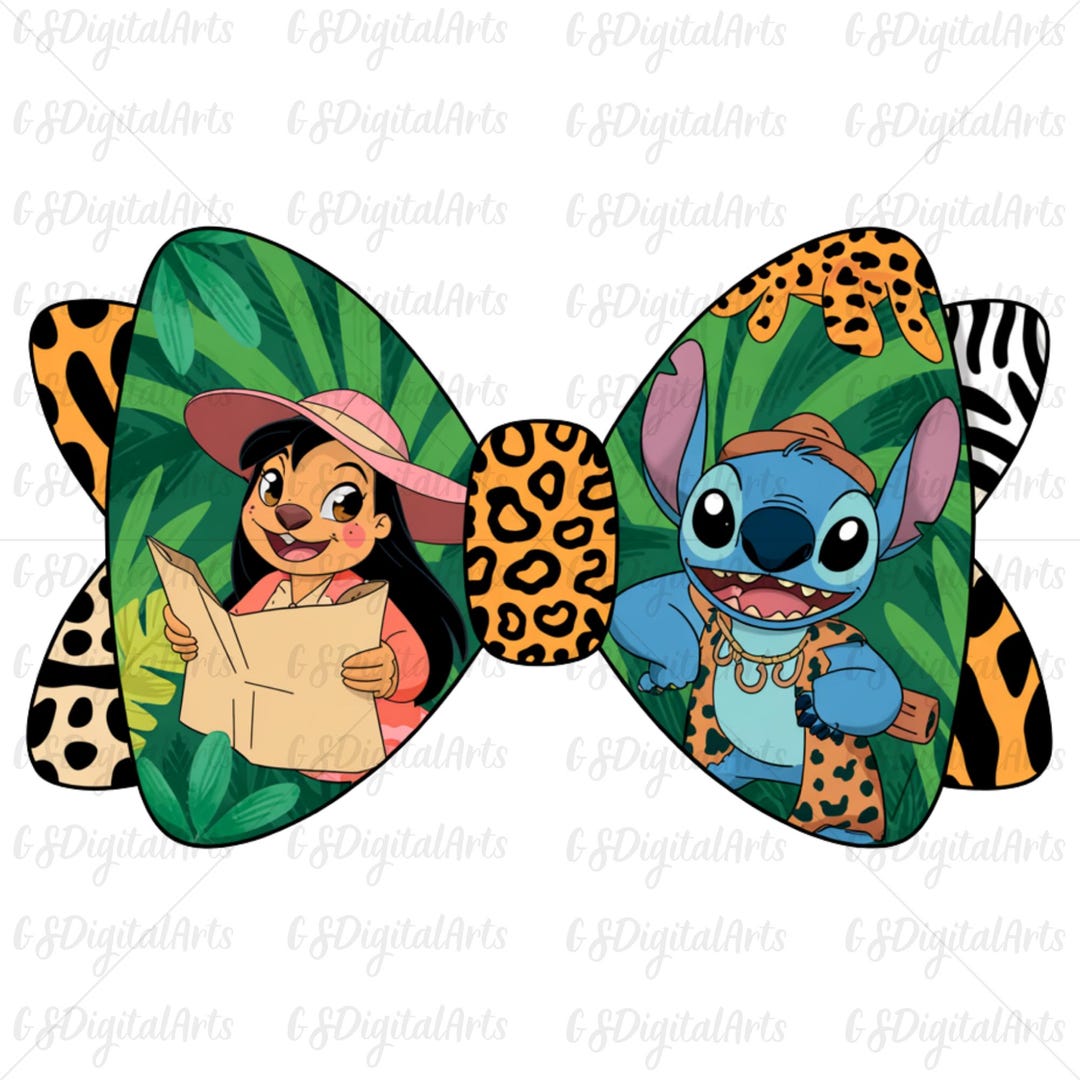 Lilo and Stitch Safari Jungle Bow PNG, Tropical Animal Print Clipart ...
