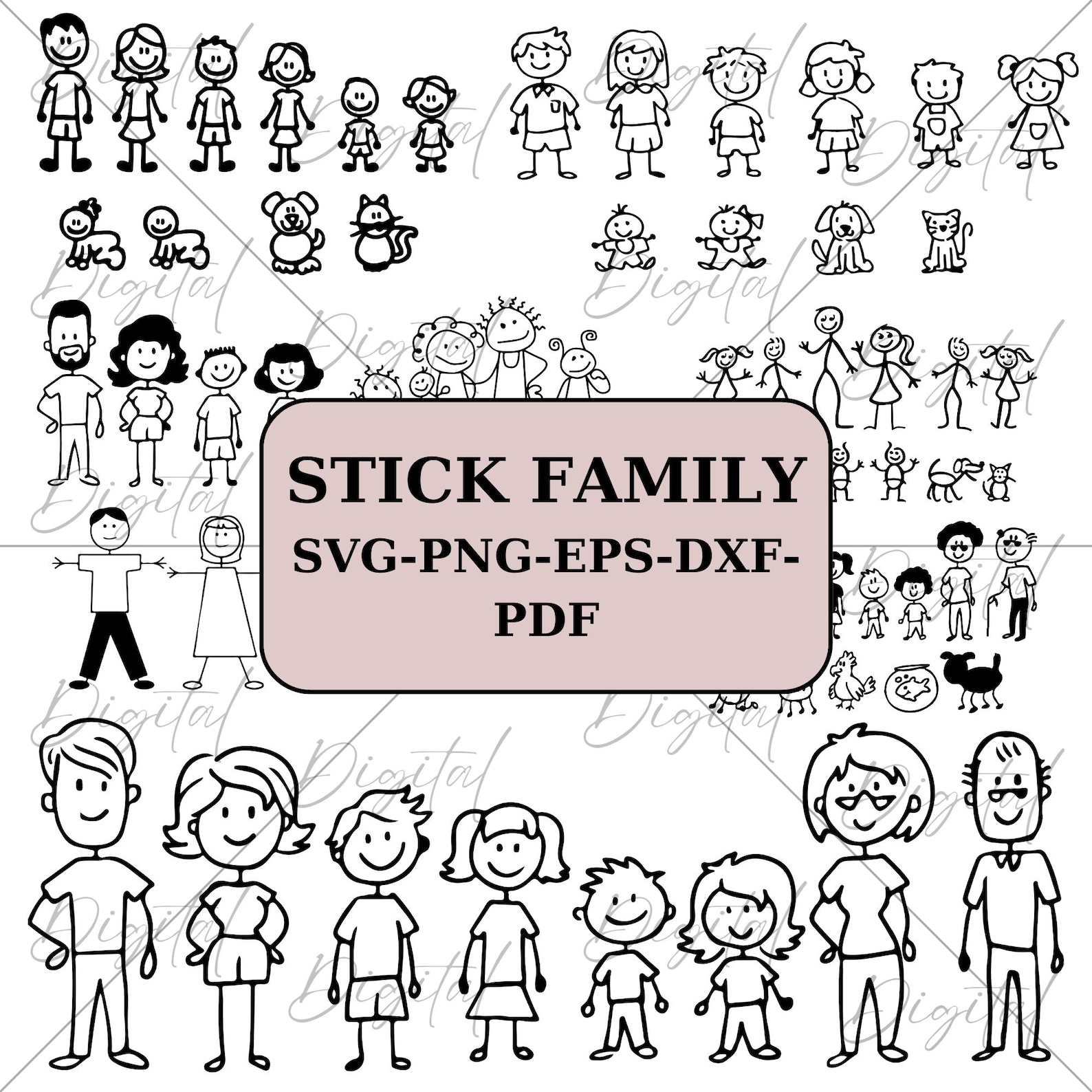 Stick Figure Family SVG Bundle, Stick People Svg, Stick Kids Svg, Stick ...