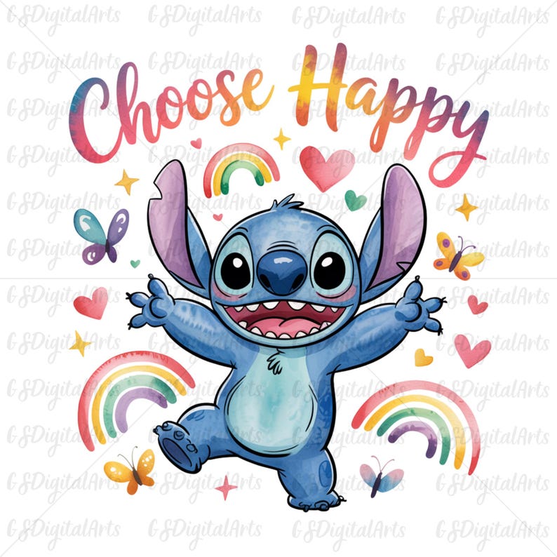 Happy Stitch PNG – Choose Happy Disney Rainbow Art - Etsy