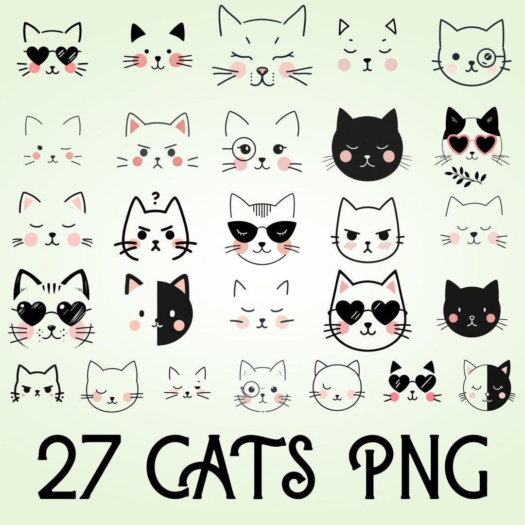 Cat Face Line Art Clipart Bundle, PNG (digital Download - Etsy
