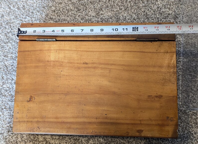 Antique Wood Travel Lap Writing Desk Slanted Hinged Lift Top Lid With ...