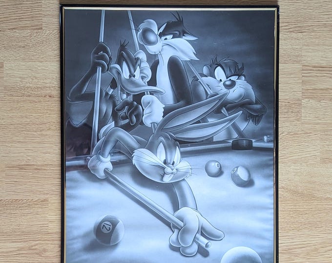 Warner Brothers Looney Tunes Playing Pool Framed Poster Bugs Daffy Taz ...