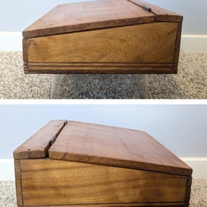 Antique Wood Travel Lap Writing Desk Slanted Hinged Lift Top Lid With ...